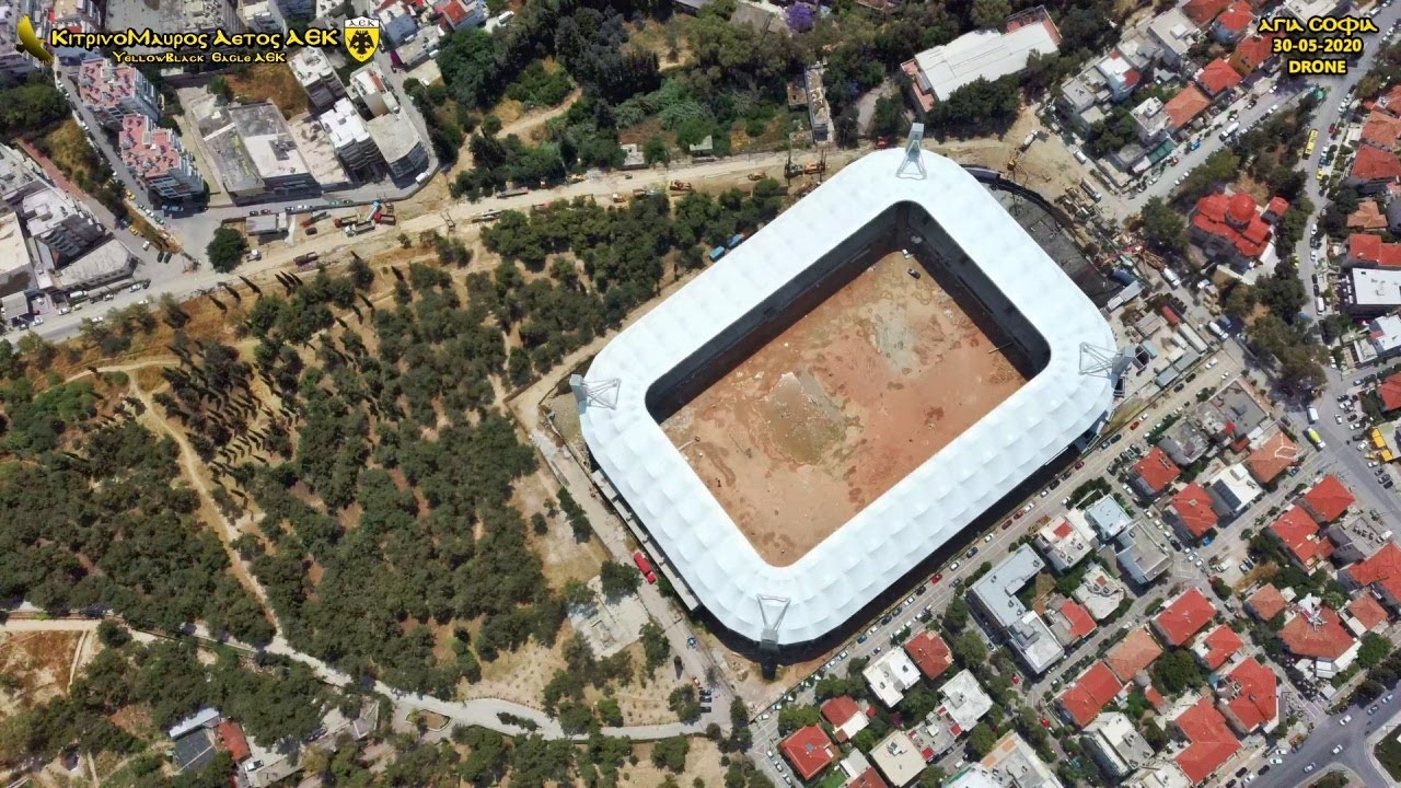 Drone στο γήπεδο της ΑΕΚ 30-05-2020 δείχνει την πρώτη πλάκα του τομέα ...