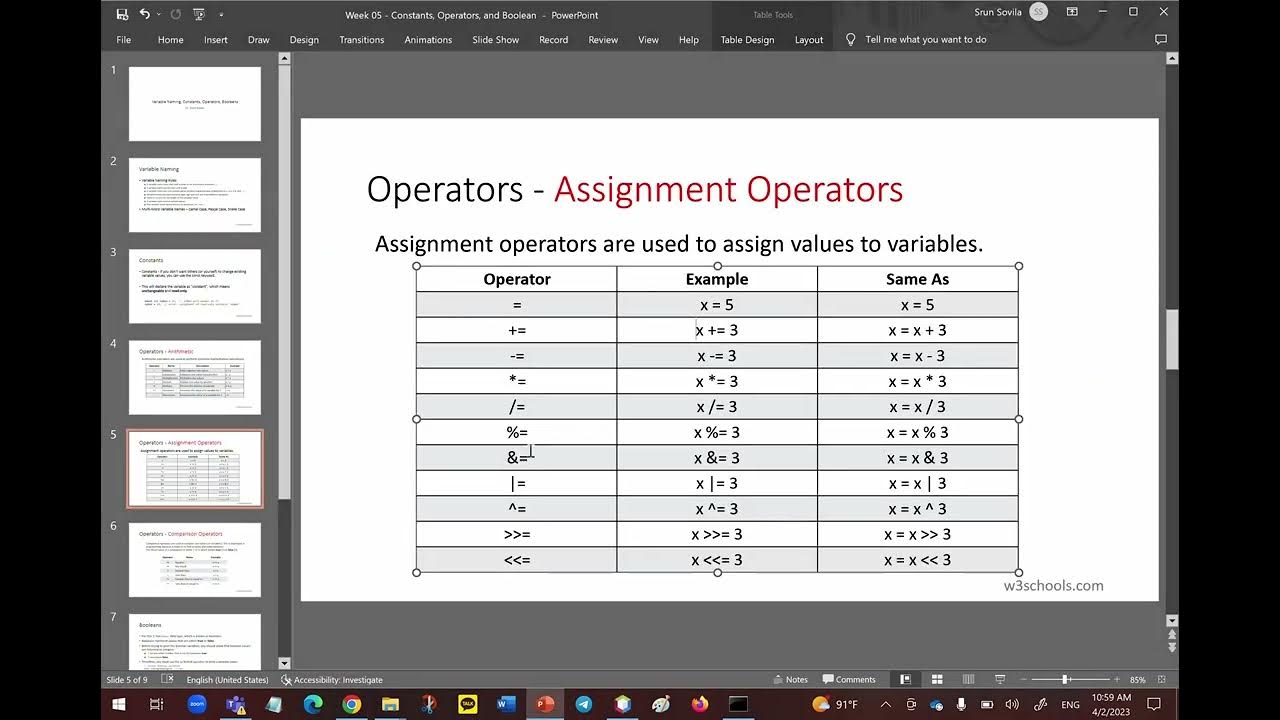 Week 05 - Constants, Operators, and Boolean - YouTube