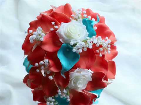 Coral and Malibu Calla Lily Bouquet Artificial Flower Wedding Bouquets