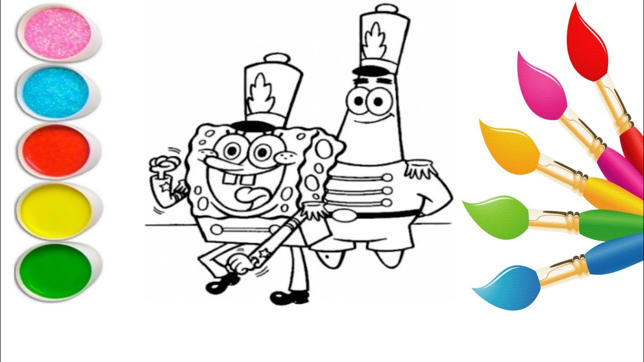 How to draw spongebob and patrick marching band, painting and coloring ...