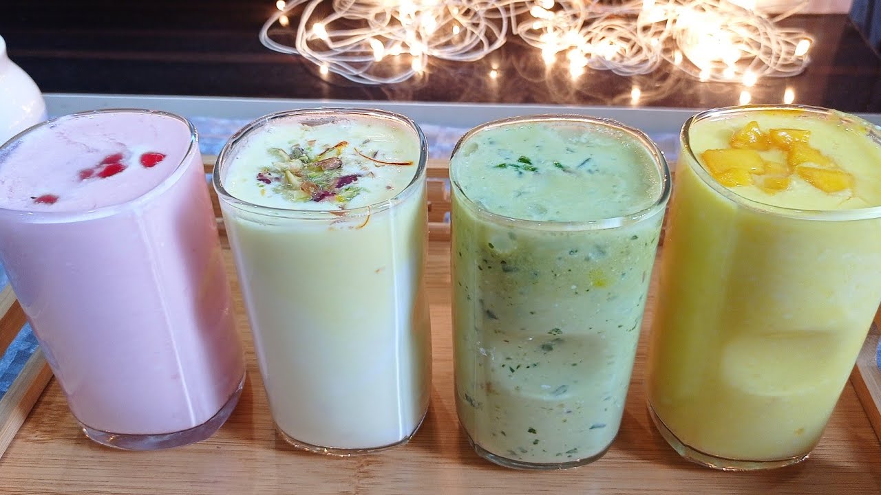 4 Different Flavoured Lassi | Rose, Kesar Pista, Pan & mango Lassi ...