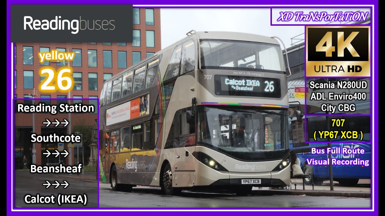 [Reading buses] yellow 26 ~ Reading Station Calcot (IKEA)【4K UW】 - YouTube