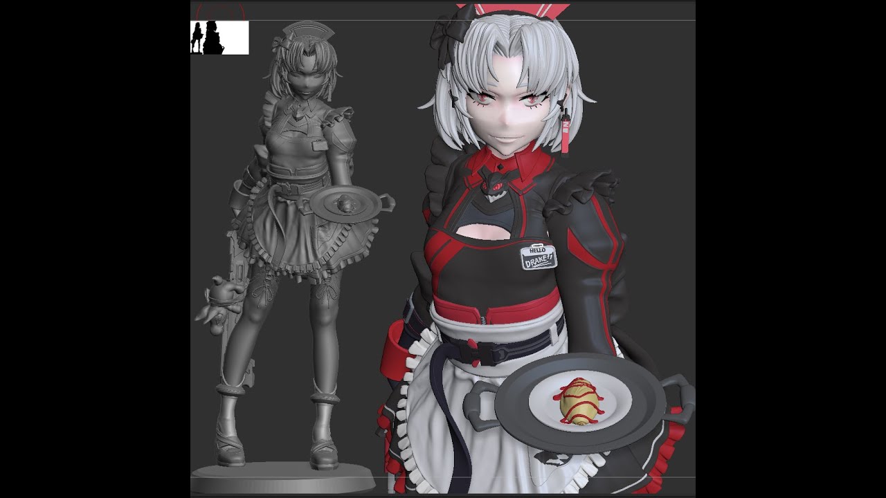Sculpting in Zbrush - Drake - Maid Skin - Goddess of Victory: Nikke 2 ...