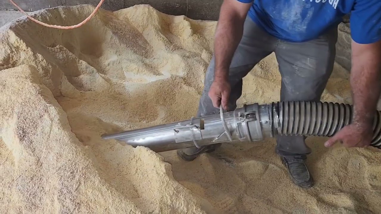 Beekman Skid-Vac cleaning up ground corn. www,beekmanvac.com - YouTube