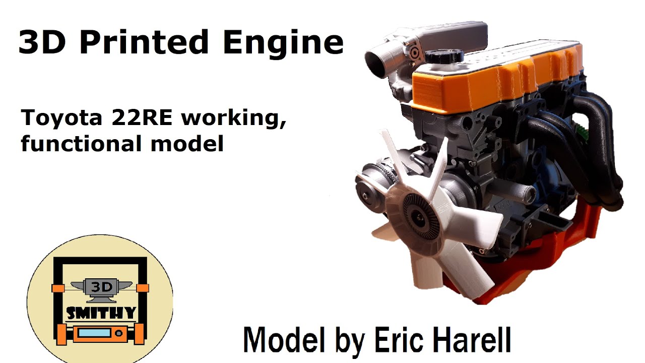 3D Printed engine - Functional model of Toyota 22RE engine - YouTube