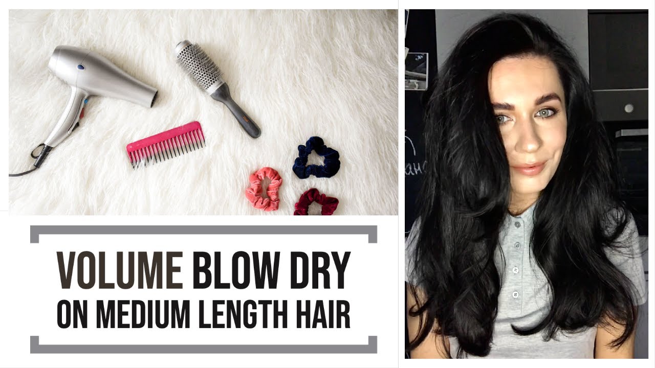 Volume blow dry on medium length hair - YouTube