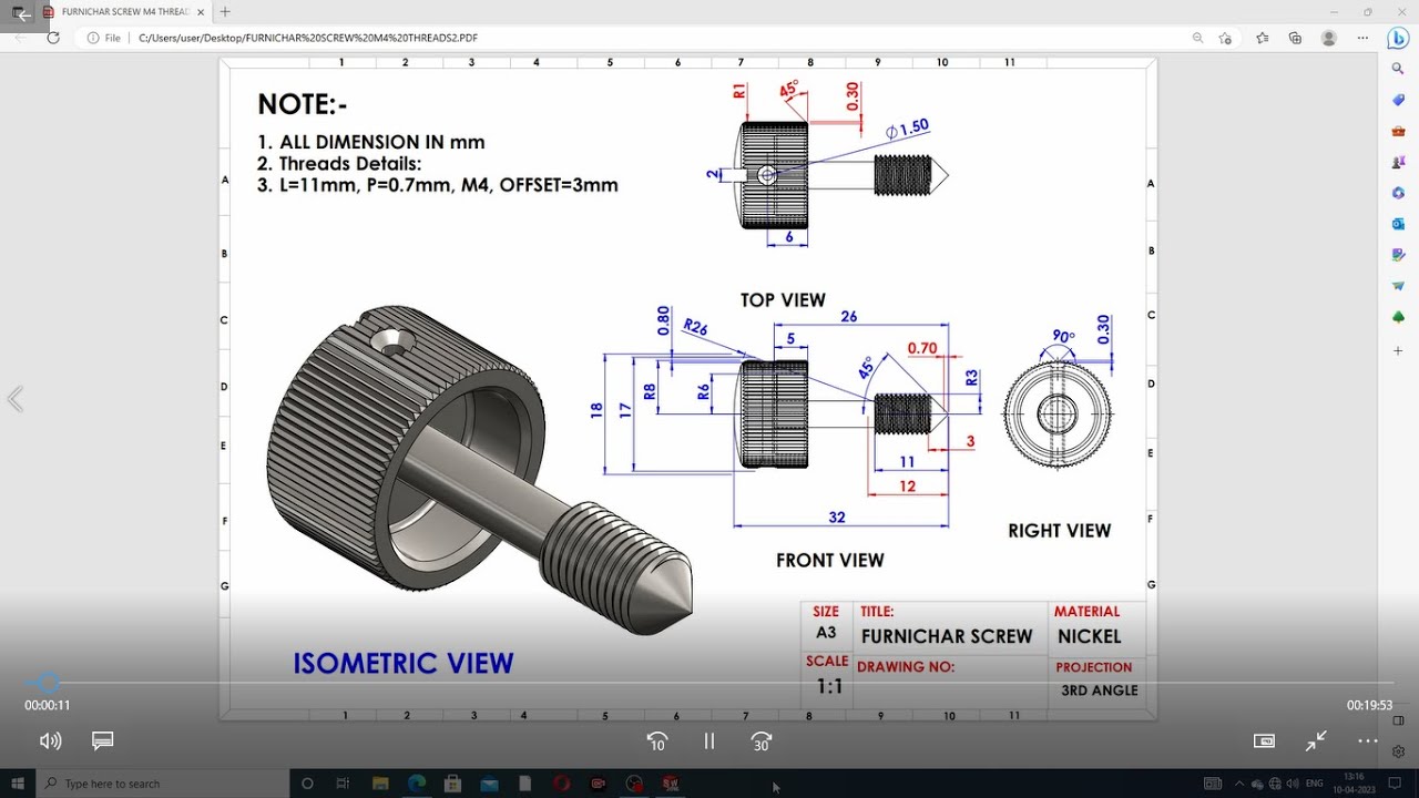 SOLIDWORKS PRACTICE TUTORIAL-30, FURNICHAR SCREW DESIGN - YouTube