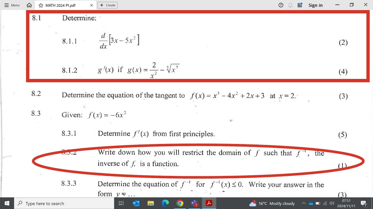 B | NOVEMBER 2024 MATHEMATICS PAPER 1 - Derivatives (Rules, First ...