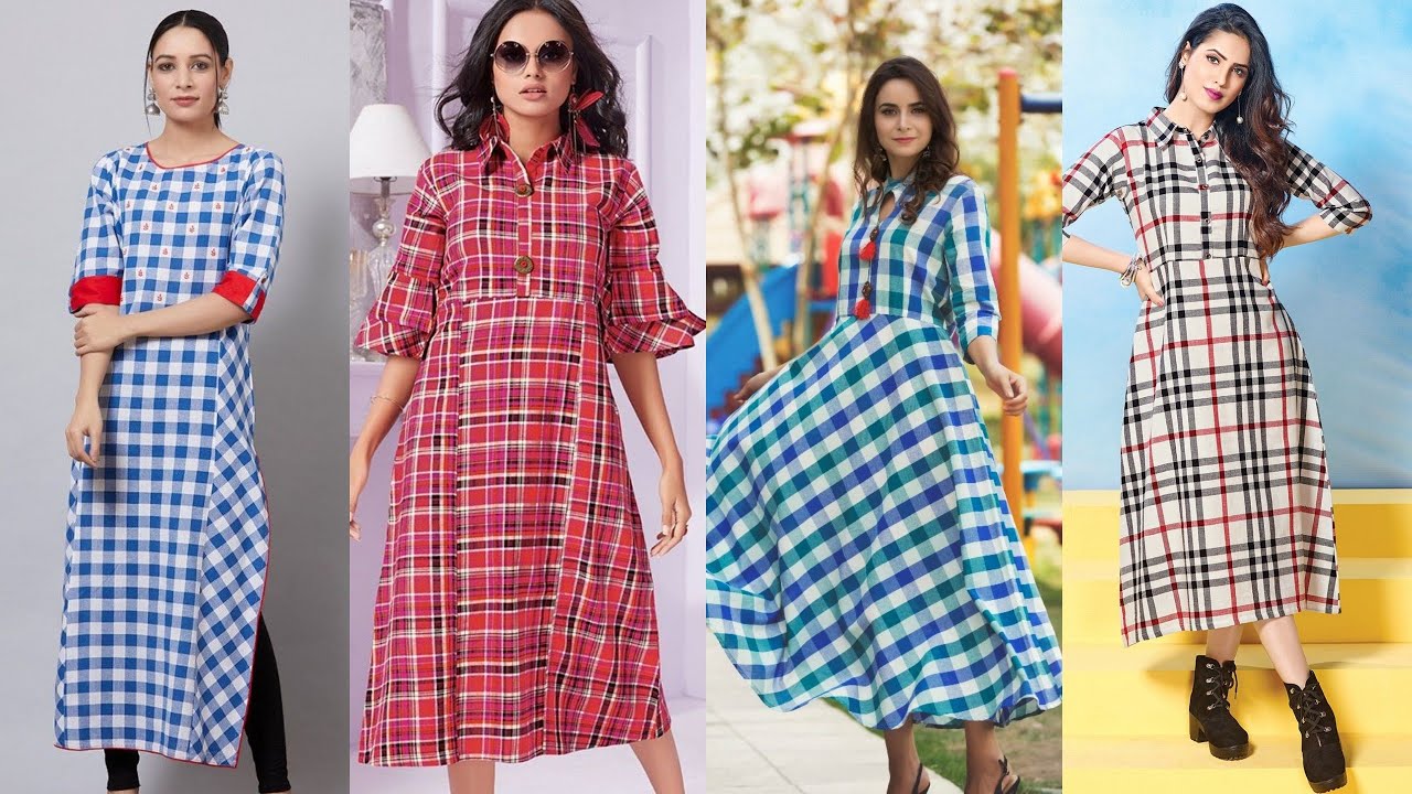 Work wear checks print kurti design for office wear - YouTube