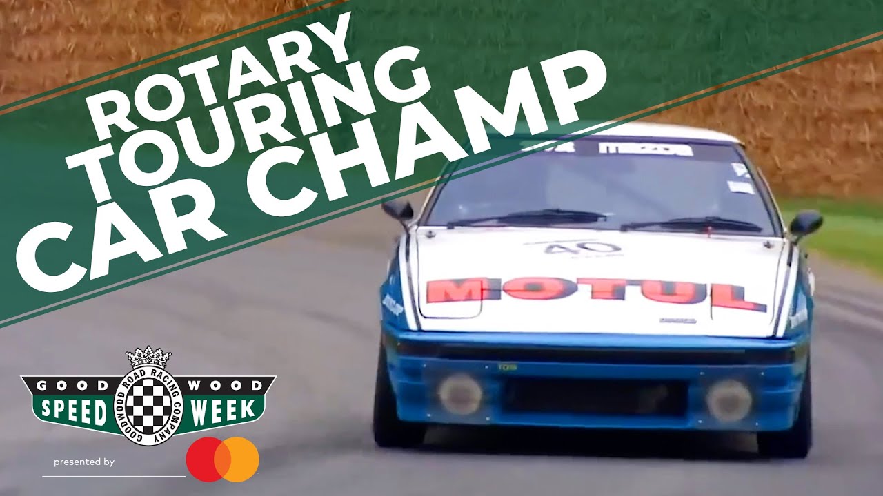 Rotary BTCC Mazda RX-7 buzzes up Goodwood hill - YouTube