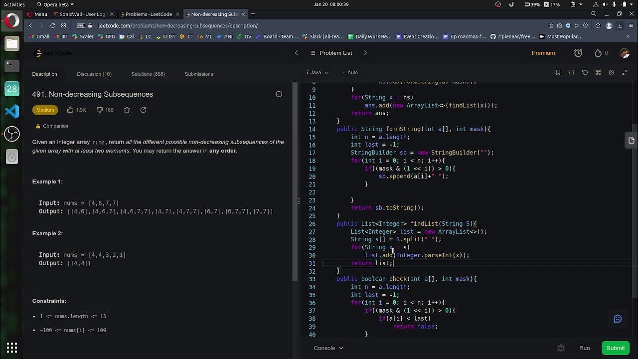 Leetcode Daily Challnege Solving Live Non Decreasing Subsequences Youtube