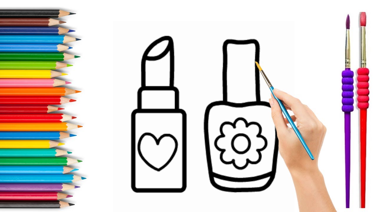 How to Draw a Makeup Set Step by Step || Makeup Set drawing painting ...
