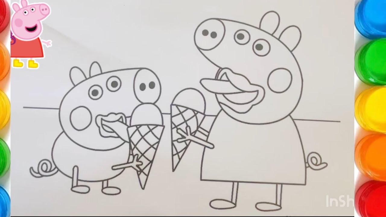 Peppa Pig & George Eating Ice cream Drawing & Coloring for Kids ...