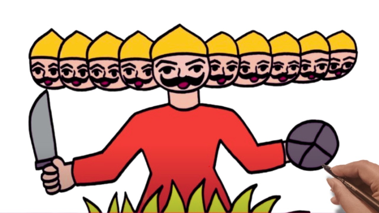 How to draw Ravan step by step / Easy Ravan Drawing / Dussehra Drawing ...