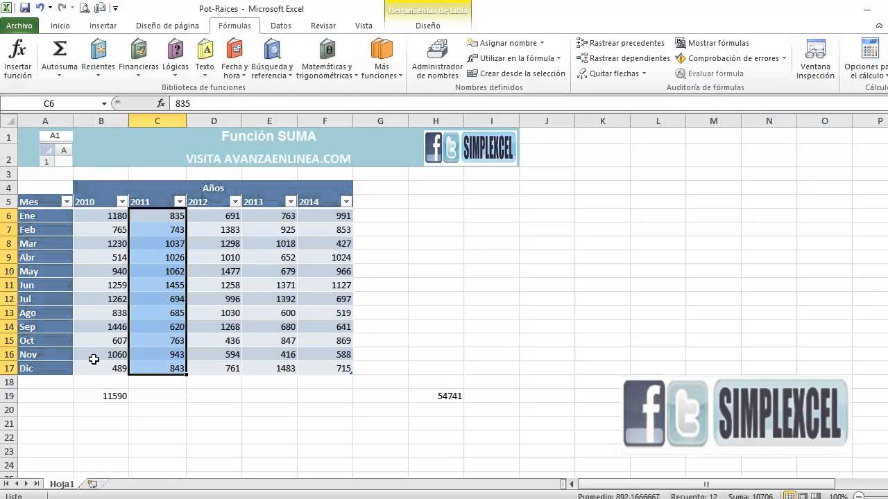 Función SUMA y uso de nombres en Excel - Simplexcel - YouTube