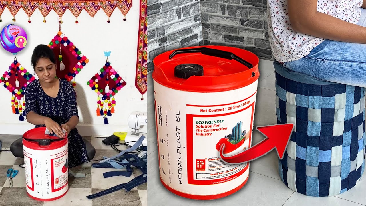 how to Make a Plastic Container stools - old jeans reuse idea - YouTube