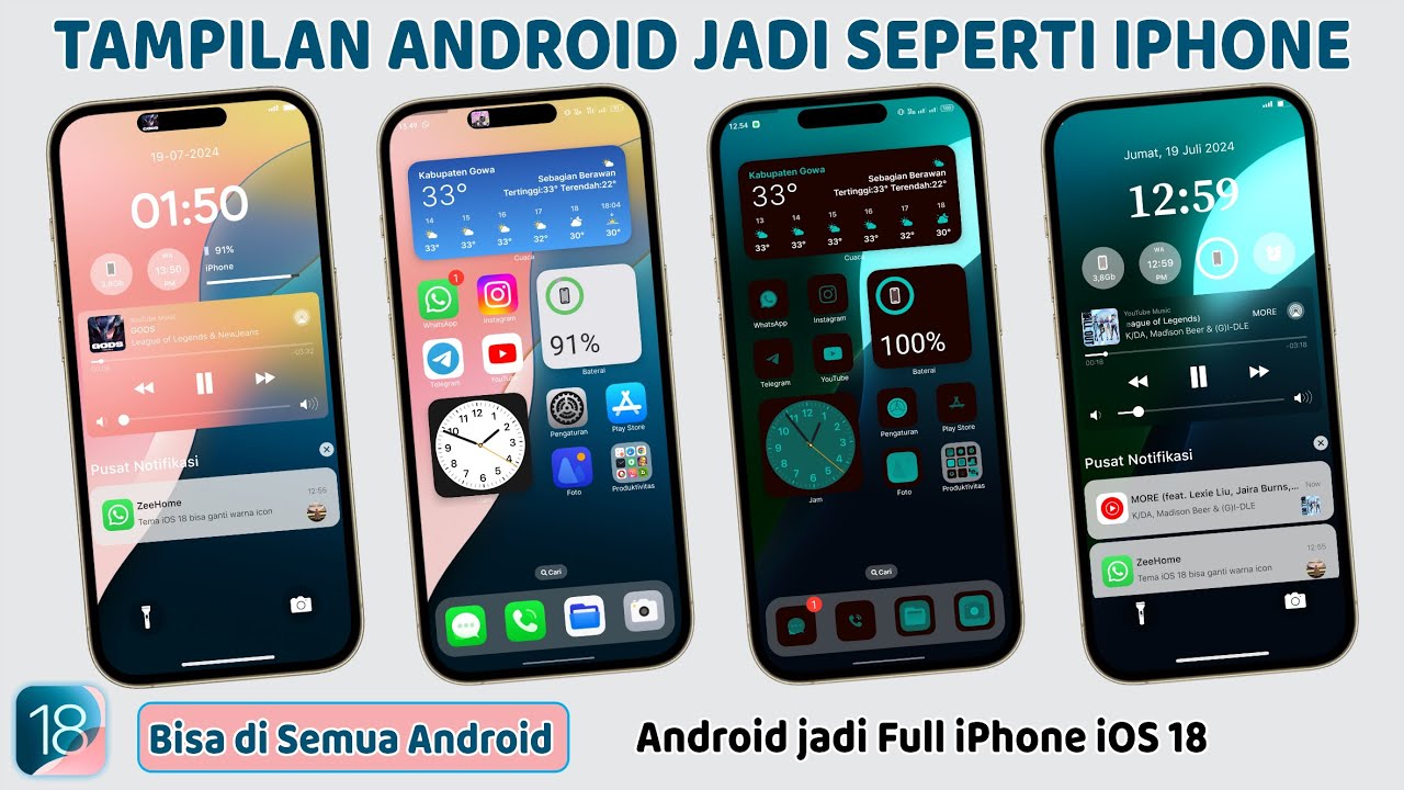 Cara Ubah Tampilan Android Jadi iPhone iOS 18 Terbaru 2024 ⚡Bisa Ganti ...