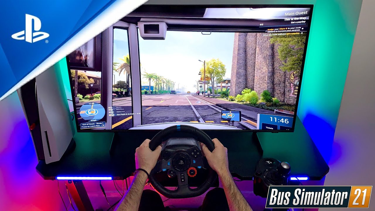 Bus simulator 21 next stop with the Logitech g29 steering wheel - YouTube