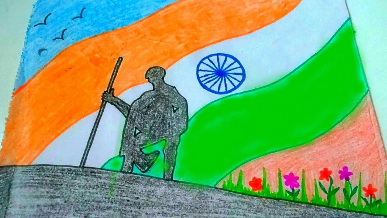 Gandhi jyanti drawing for kids||How to draw 2nd October drawing||Easy ...