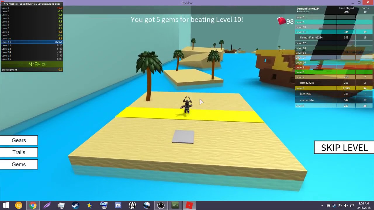 Roblox - Speed Run 4 16 Levels Any% No Skips in 7:25.04 (PB 3/15/2018 ...
