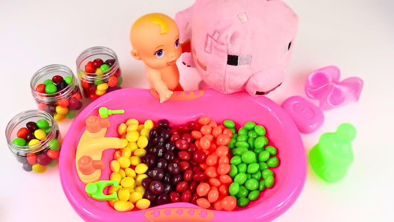 Baby Doll Candy Bath in Tub Full of Candy - YouTube