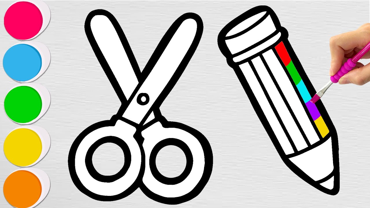 How to Draw School Supplies (Scissors and Pencil ) Step by Step - YouTube