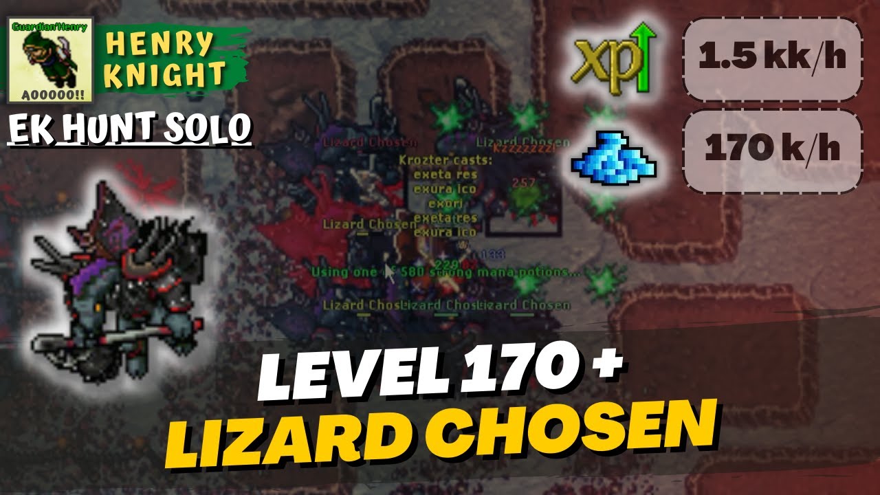 TIBIA: EK HUNT SOLO #130 Lizard Chosens (Temple of Equilibrium) - YouTube