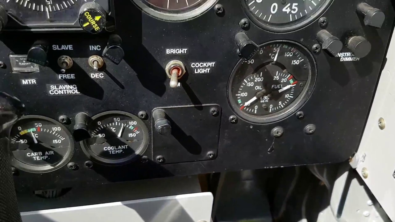 P 51, engine warm up, taxiing and magneto check, instrument pannel view ...