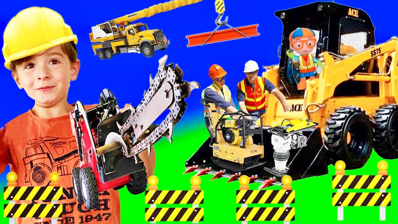 Learn Construction Trucks for BLiPPi Kids | Skid Steer Excavator Crane ...