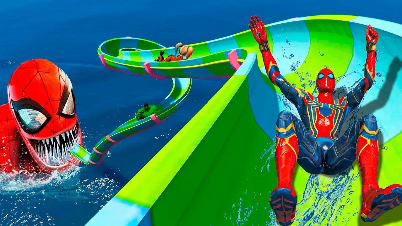 Spider-Man vs THE BEAST! (Epic Water Slide Stunts) - YouTube