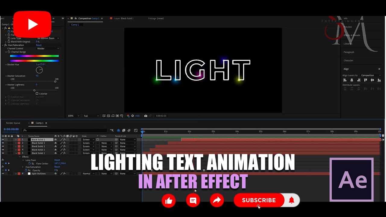 CREATE A LIGHTING TEXT ANIMATION IN ADOBE AFTER EFFECT II AFTER EFFECT ...