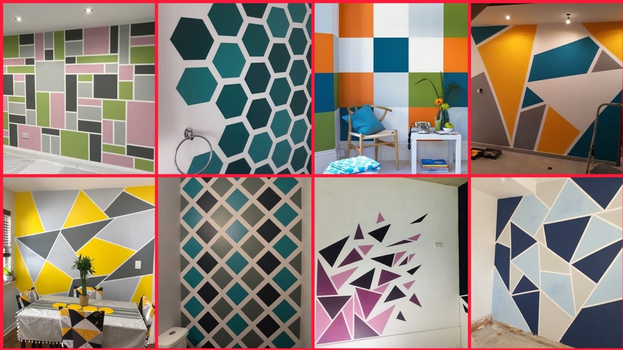latest creative geometric wall paint ideas | colourfull wallpaper for ...