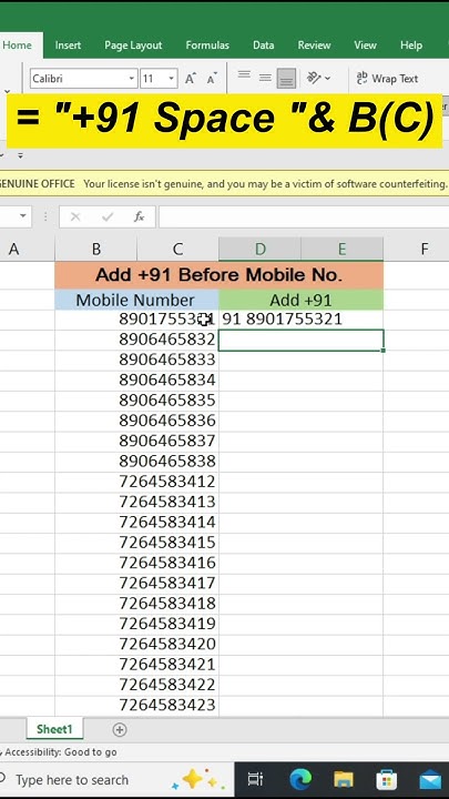 Add +91 Before Mobile No. |Excel Trick | Rasmi Sir New Excel Tips #viral #computer #excel # ...