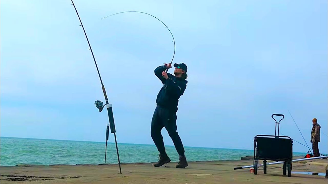 Pier Fishing Lake Michigan SALMON + INSANE MONSTER BYCATCH! - YouTube