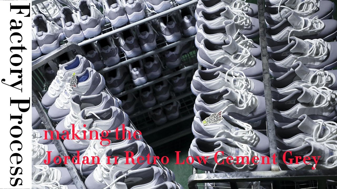 Factory Process of making the Air Jordan 11 Low Cement Grey - YouTube