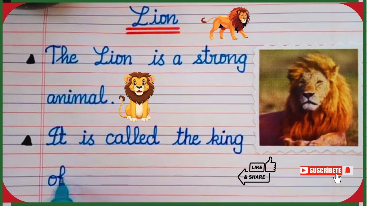 10 Lines Essay on Lion | Writing Few Lines Essay on Lion | Four Ruled ...