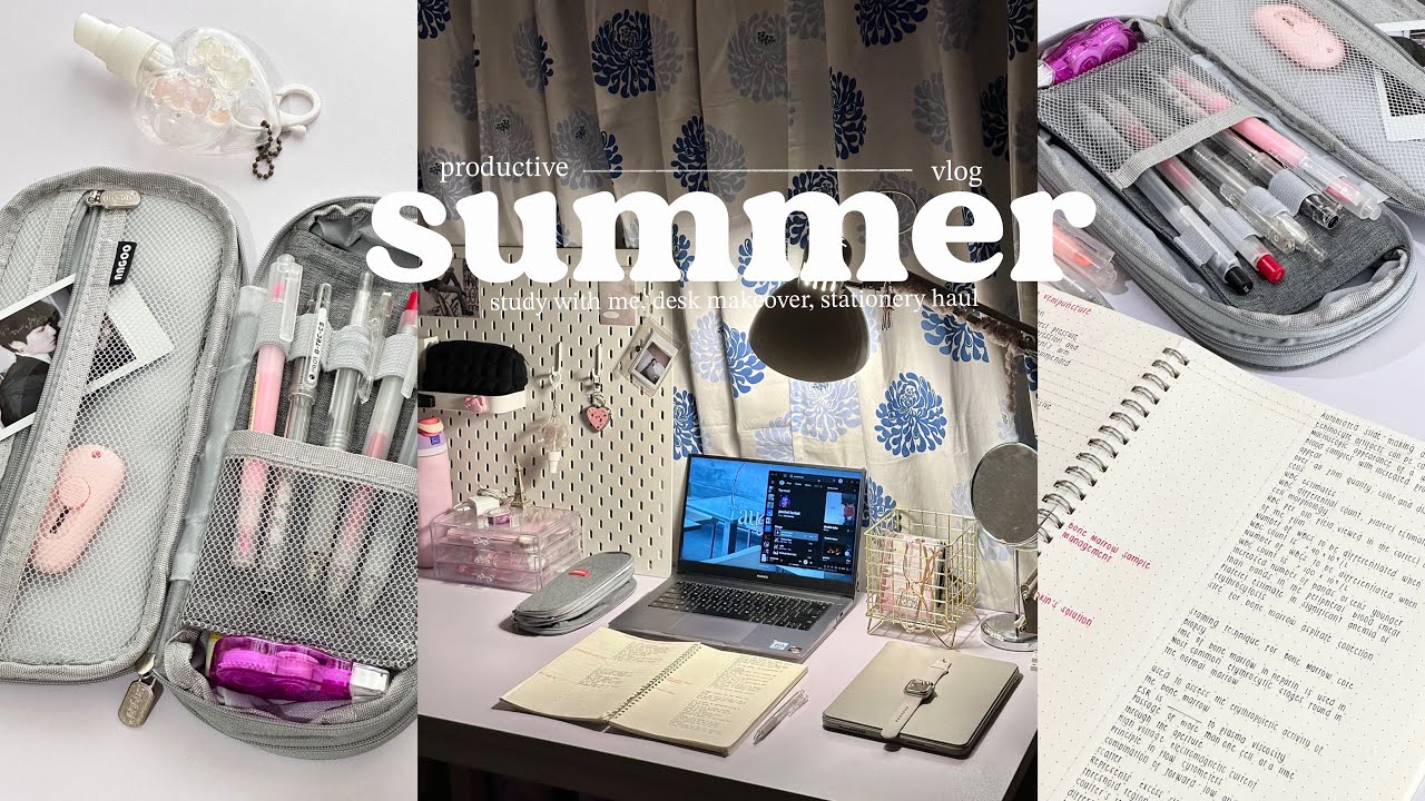 productive summer vlog 🍵👩🏻‍💻 study with me, stationery haul, what i eat ...