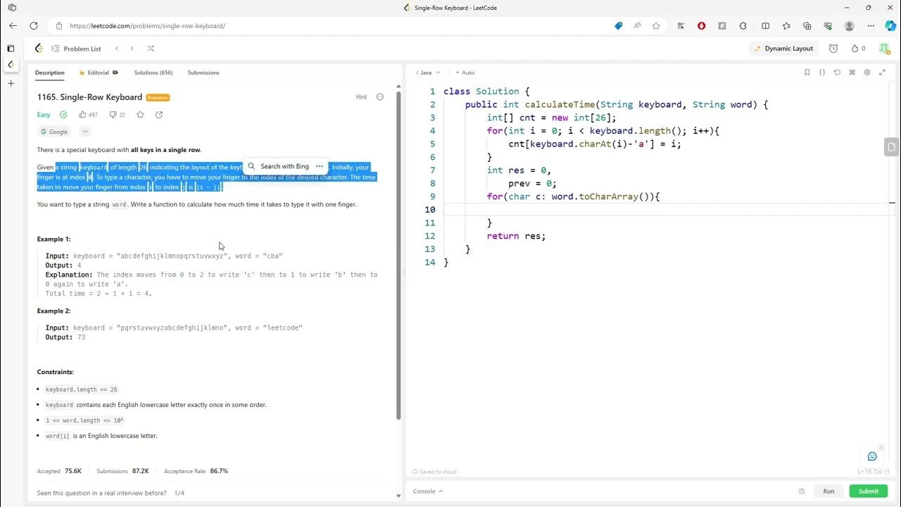 LeetCode 1165 | Single-Row Keyboard | Counting Array | Java - YouTube