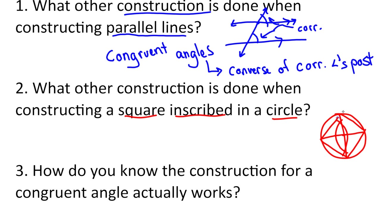 Constructions and Triangle Theorem Review 1, 2, & 3 - YouTube