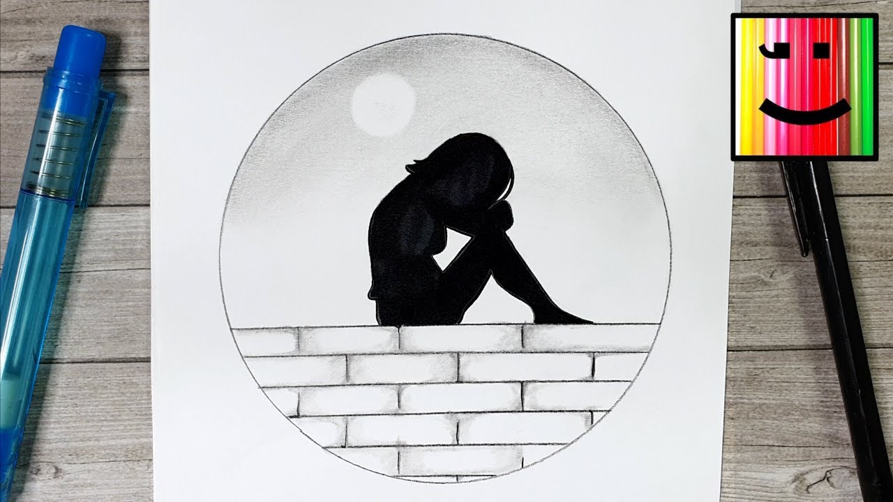 Comment dessiner une fille triste sur un mur - Dessin dans un cercle ...