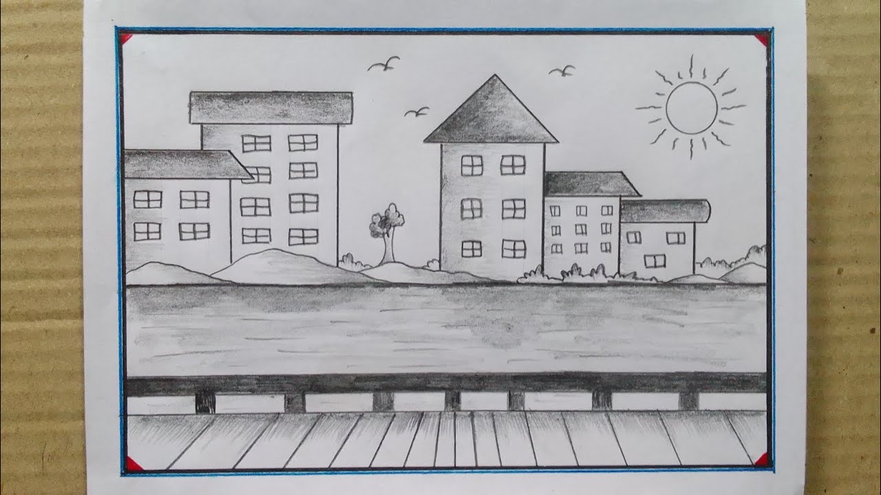 Simple City 🏙️ Drawing / City scenery drawing / How to draw a City ...