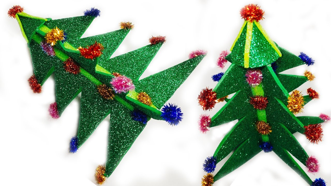 DIY Christmas Tree Making Craft Ideas | Xmas Tree Decoration Glitter ...