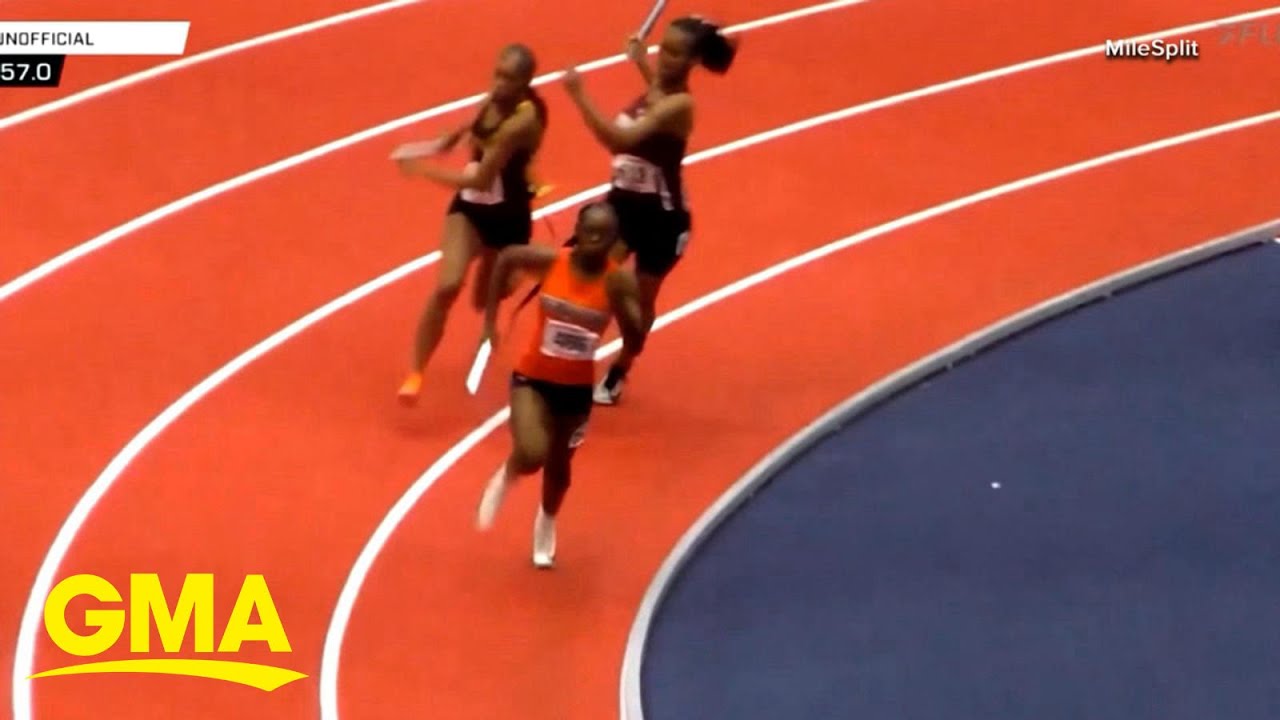 High school runner hit in head with baton during race - YouTube