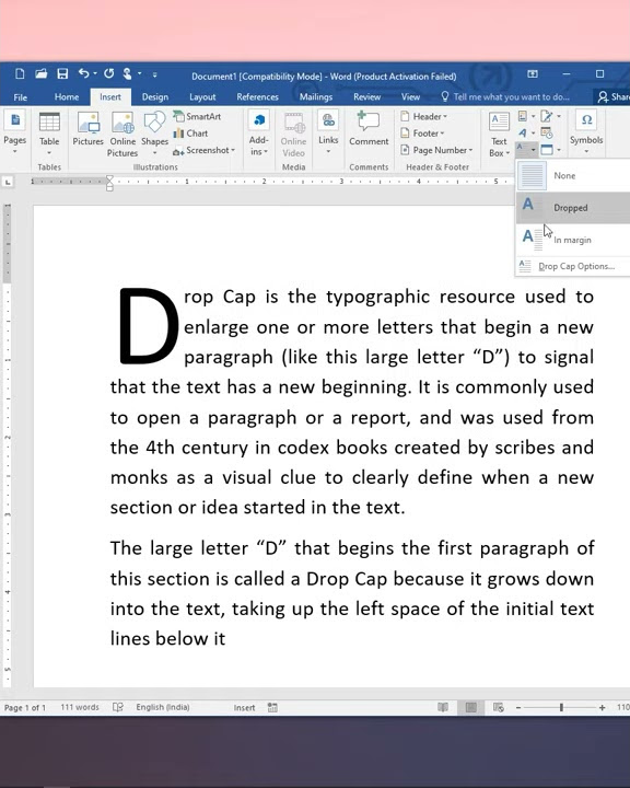 How to Insert Drop Cap in Microsoft Word - MS Office Tutorials - Windows 10 Tips #Shorts - YouTube