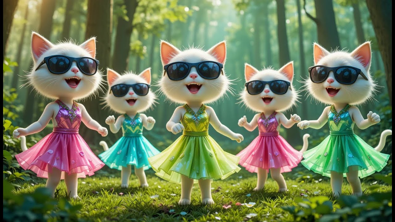 Funny Cartoon Cat Dance 😹🔥 Cute Cats in Colorful Dresses & Sunglasses ...