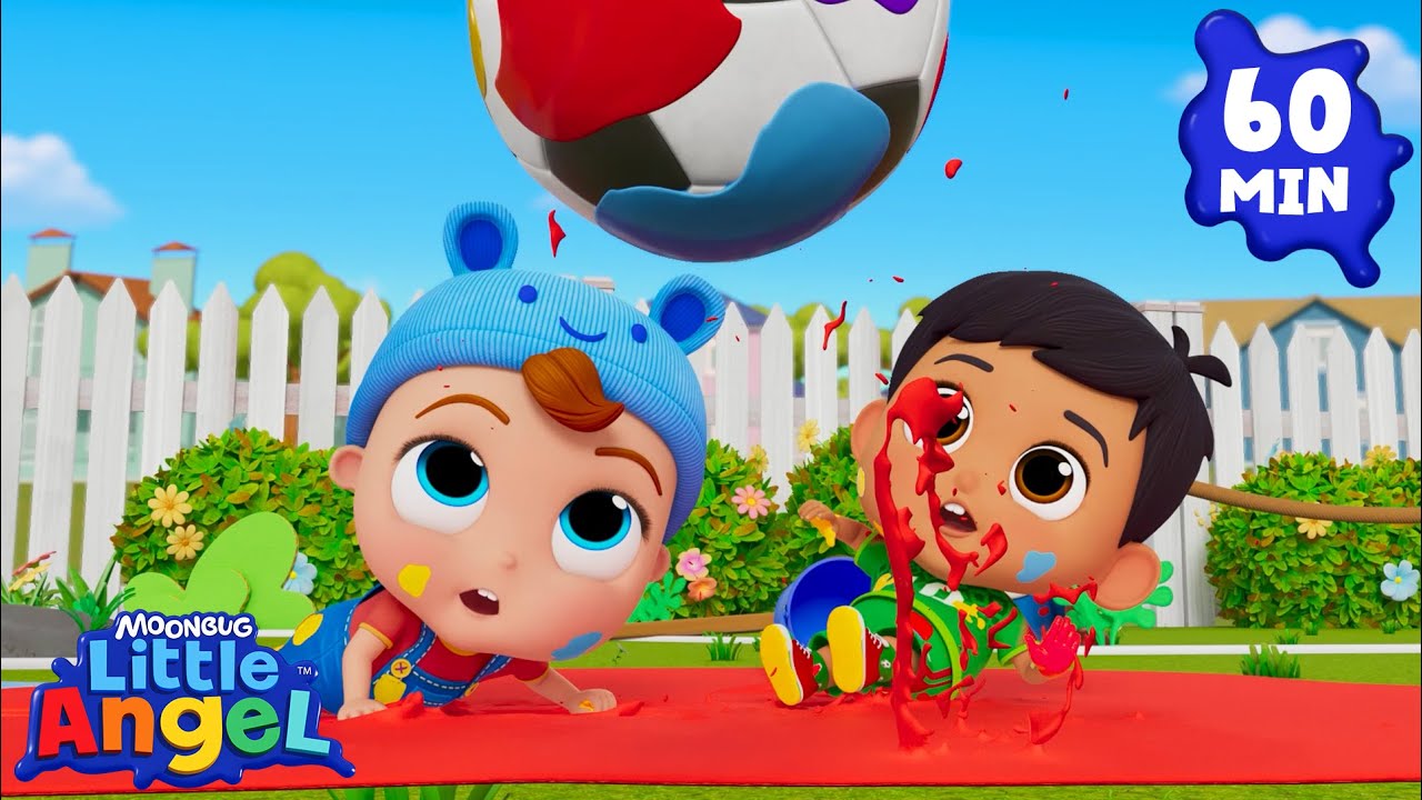 Playing Soccer with Rainbow Paint! | Make a Mess | 1 HOUR Little Angel ...
