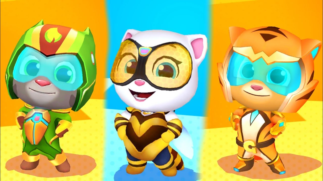 Talking Tom Hero Dash Gold Flash Tom vs Queen Bee Angela vs Tiger ...