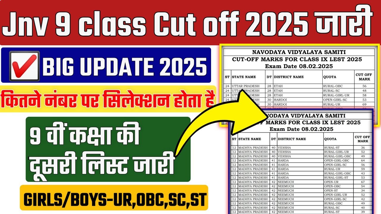 Jnv result 9th class cut off 2025 | jnv class 9 cut off big update/ jnv ...