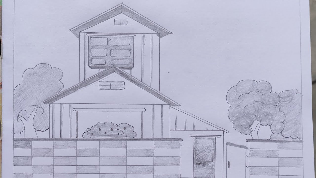 How to draw a house step by step | Easy house drawing | Drawing house ...