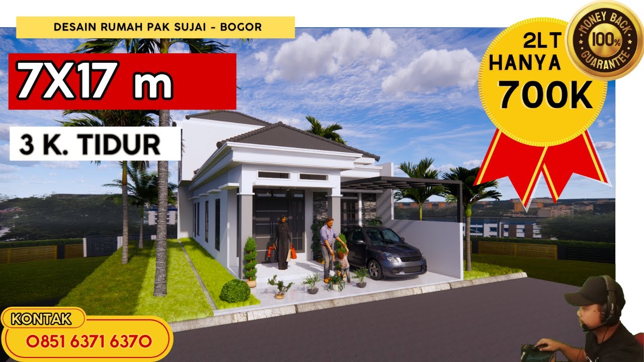 Desain Rumah Minimalis di lahan ukuran 7x17 M (2 Lantai) 3 Kamar tidur ...